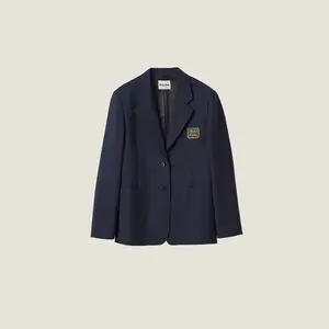 Miu Miu Single-Breasted Mohair Jacket - Navy Blue/Yellow Gold